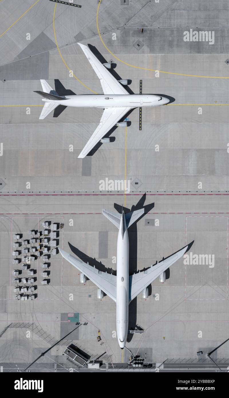 View from above airplanes on airport tarmac and runway Stock Photo - Alamy
