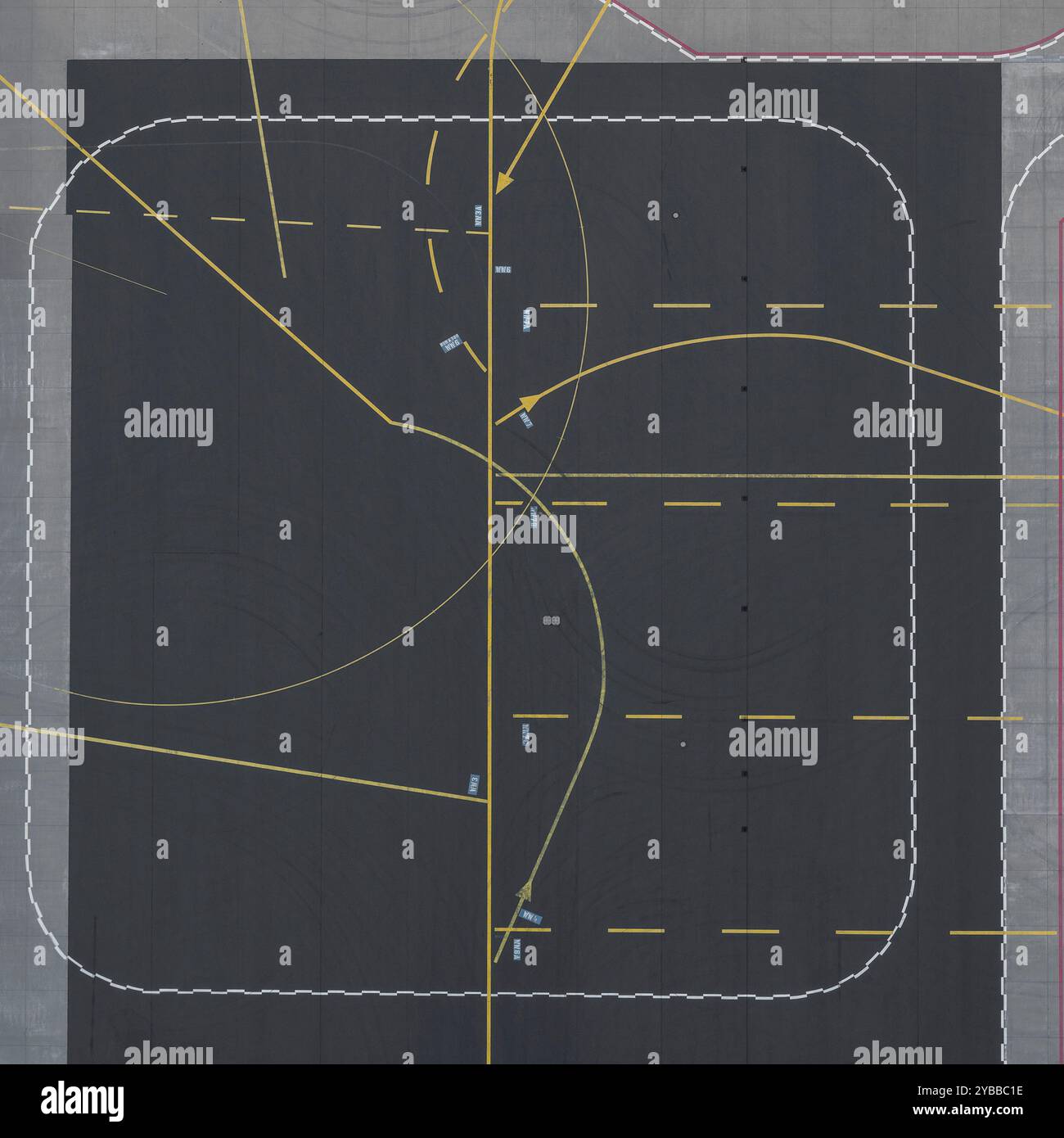 View from above lines and road markings on airport runway Stock Photo ...