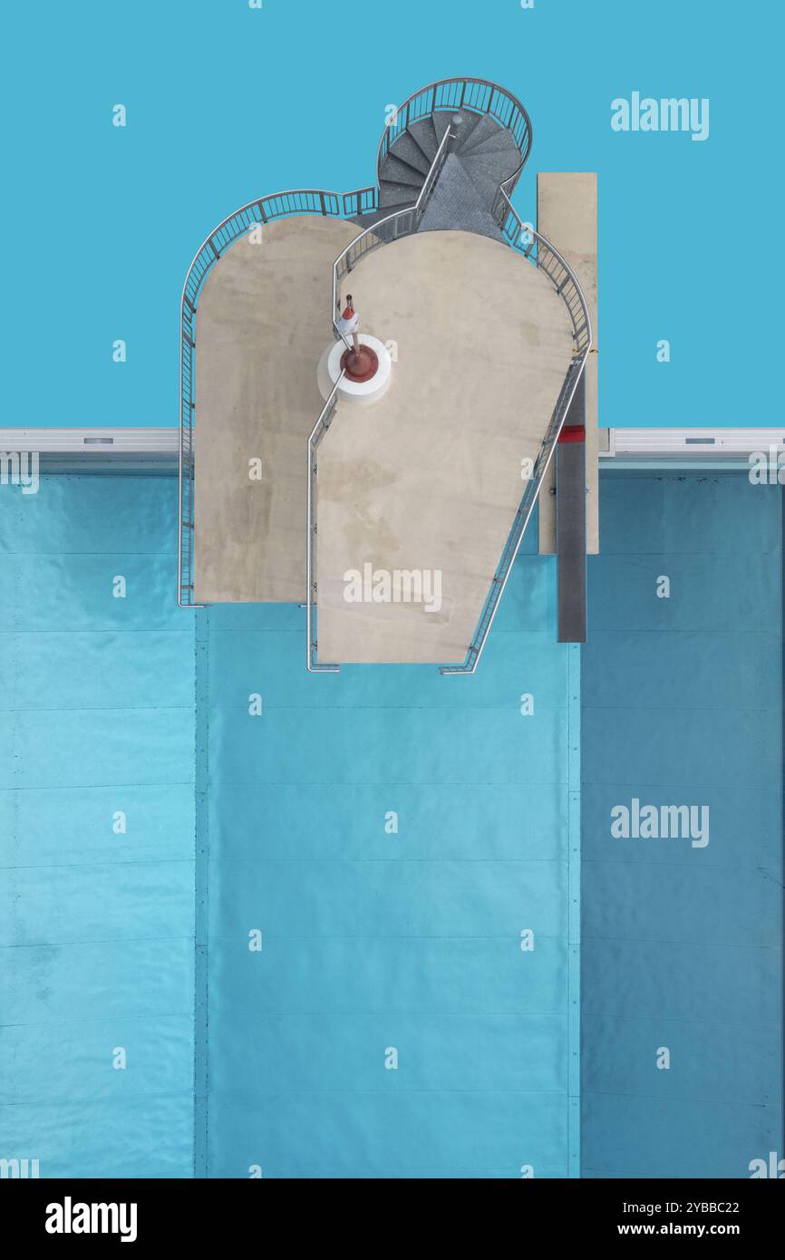 View from above diving platforms above blue swimming pool Stock Photo ...