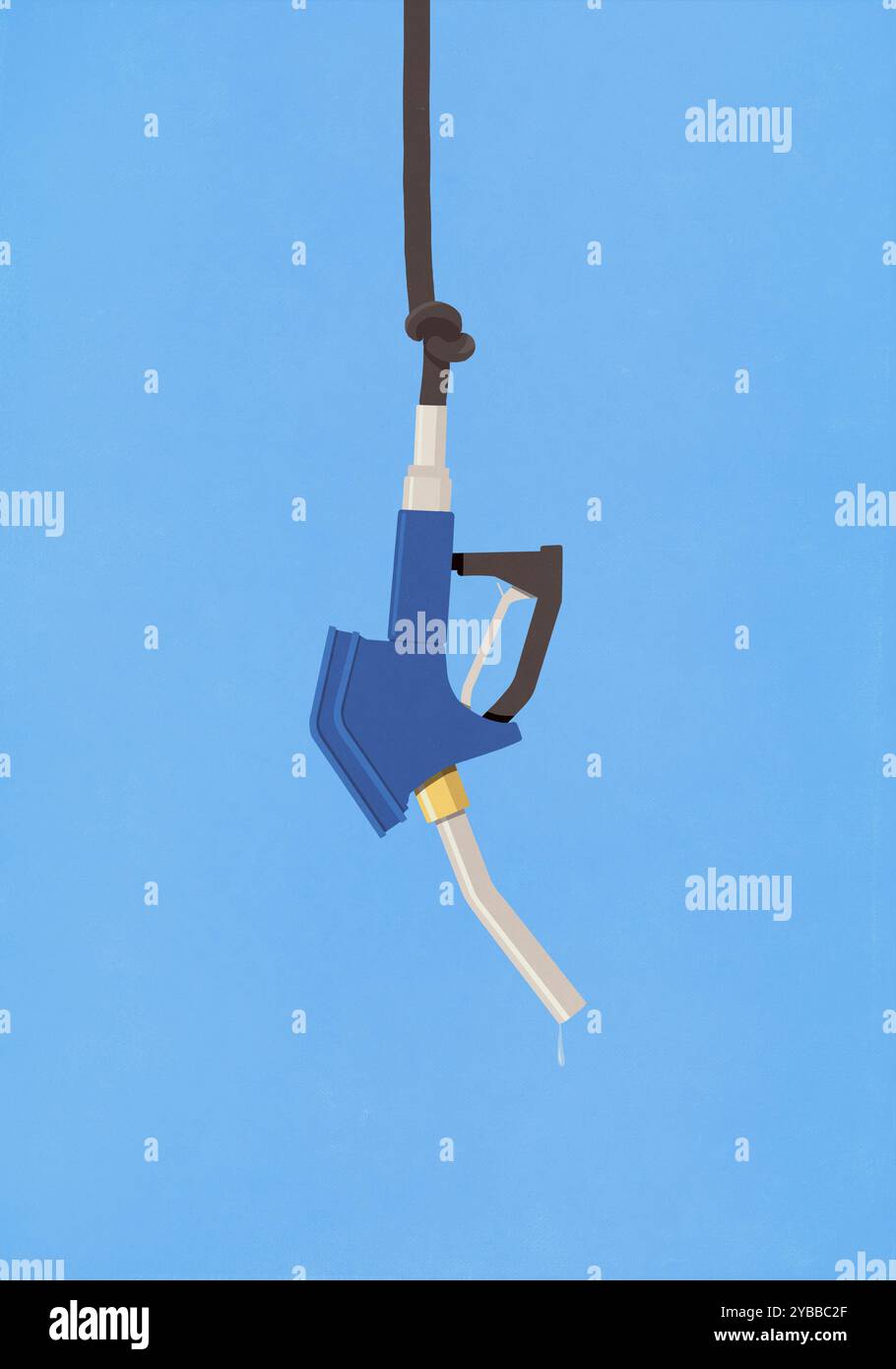 Knotted blue unleaded gasoline pump dripping upside-down Stock Photo ...