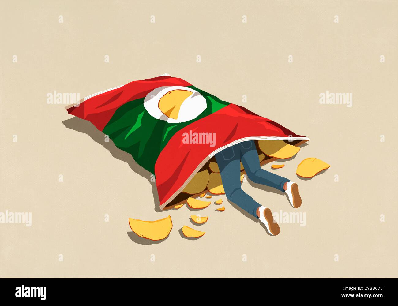 Man inside large potato chip bag Stock Photo - Alamy
