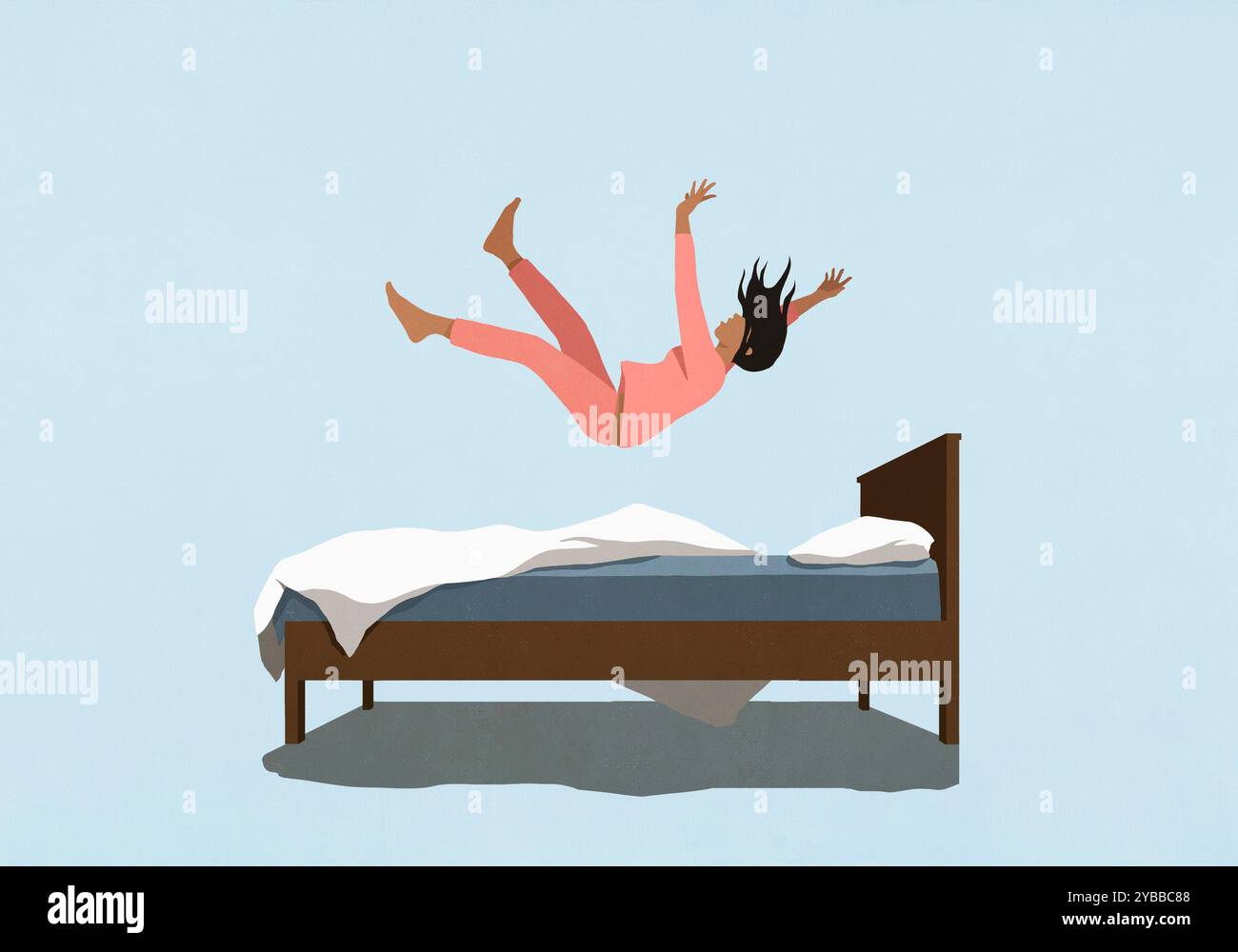 Woman jumping onto bed hi-res stock photography and images - Alamy
