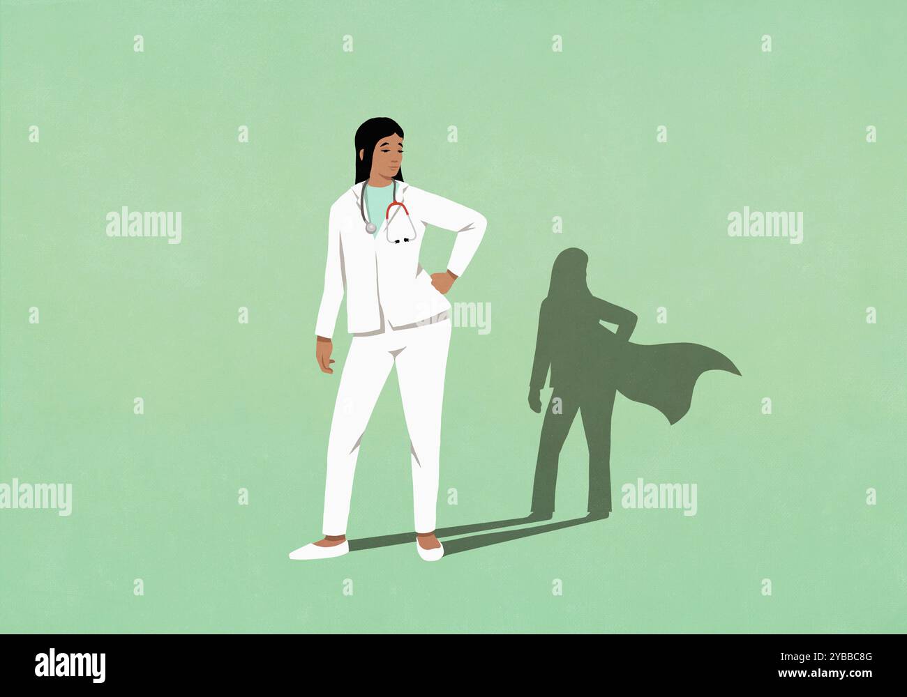 Superhero shadow of female doctor on green background Stock Photo - Alamy