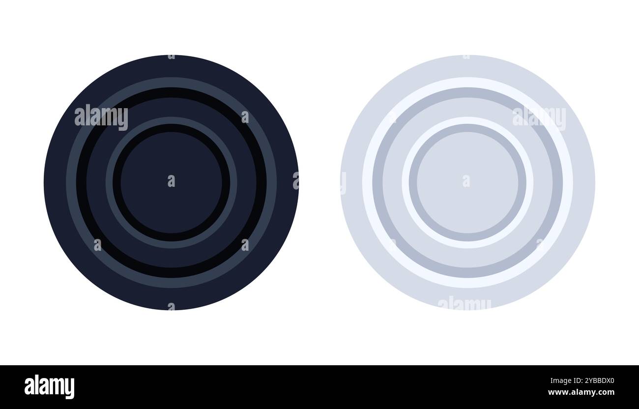 Black and white checkers chips. Round badge with circle convex lines on ...