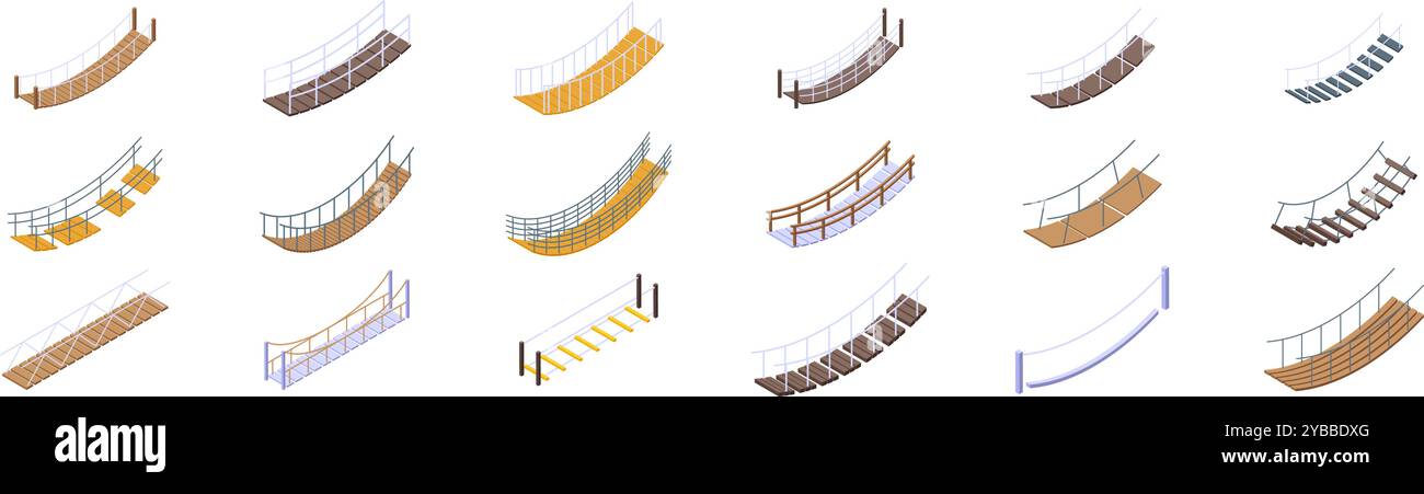 Rope bridge icons set. Collection of isolated icons representing ...