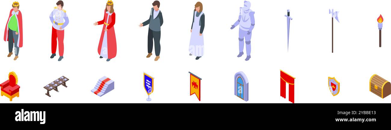 Castle hall room icons set. This is a set of medieval characters and ...