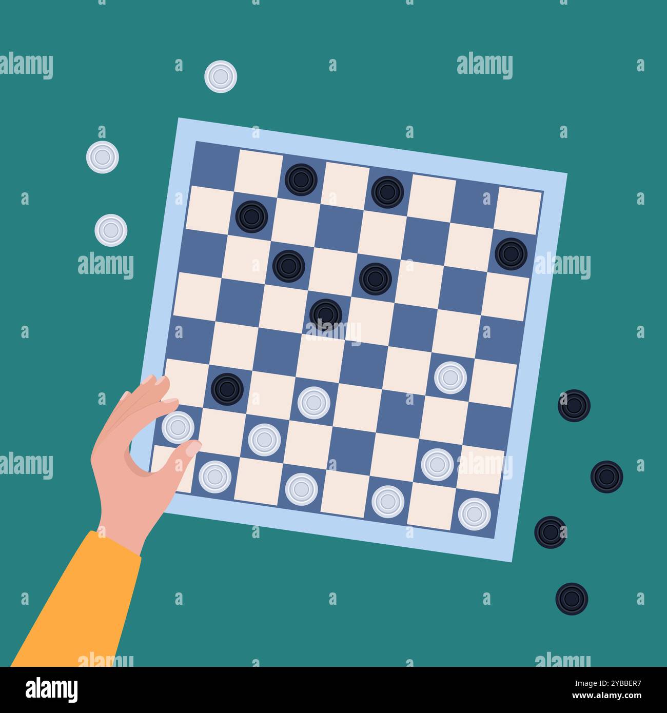 Playing checkers. Intellectual board game. Human hand, Chess board ...