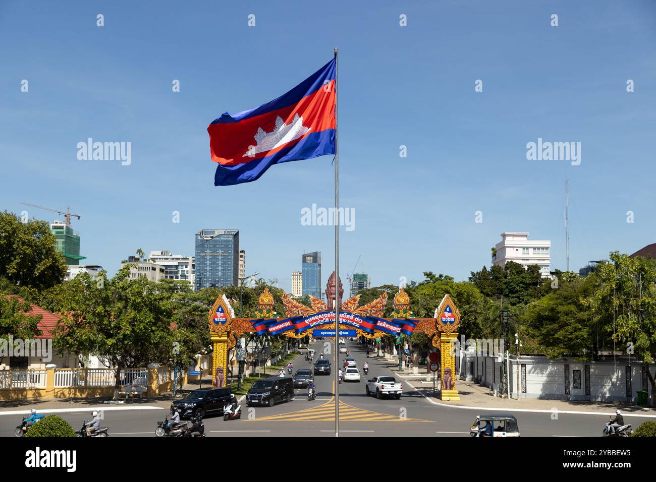 The Cambodian national flag, Phnom Penh, Cambodia. A view from the ...