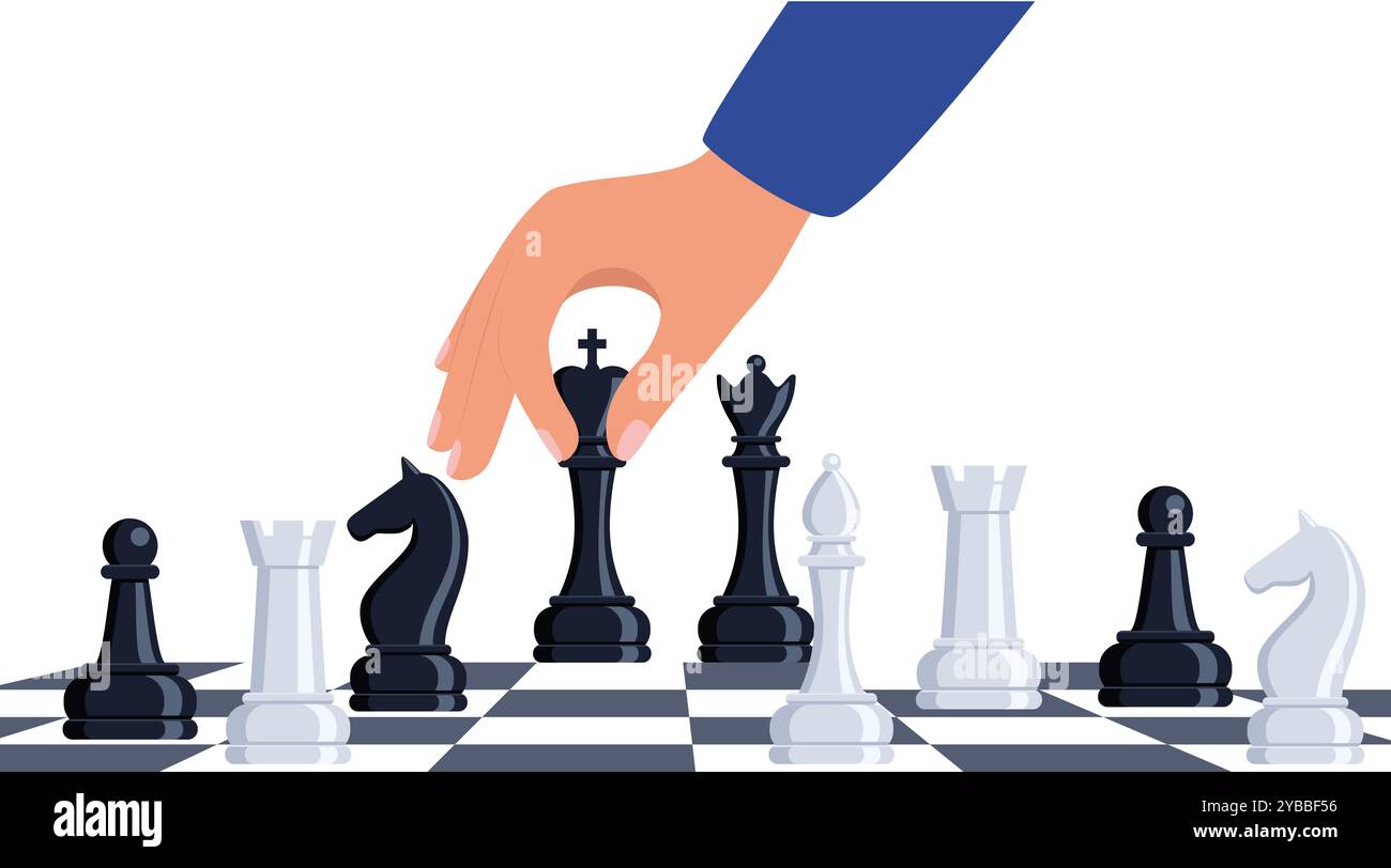 Playing chess. Hand moving chessman piece king. Chess game tournament ...