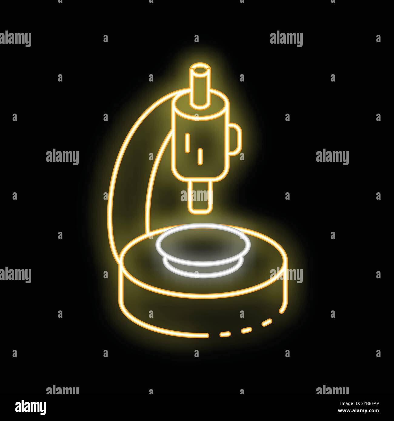 Neon microscope glowing on a dark background, representing scientific ...