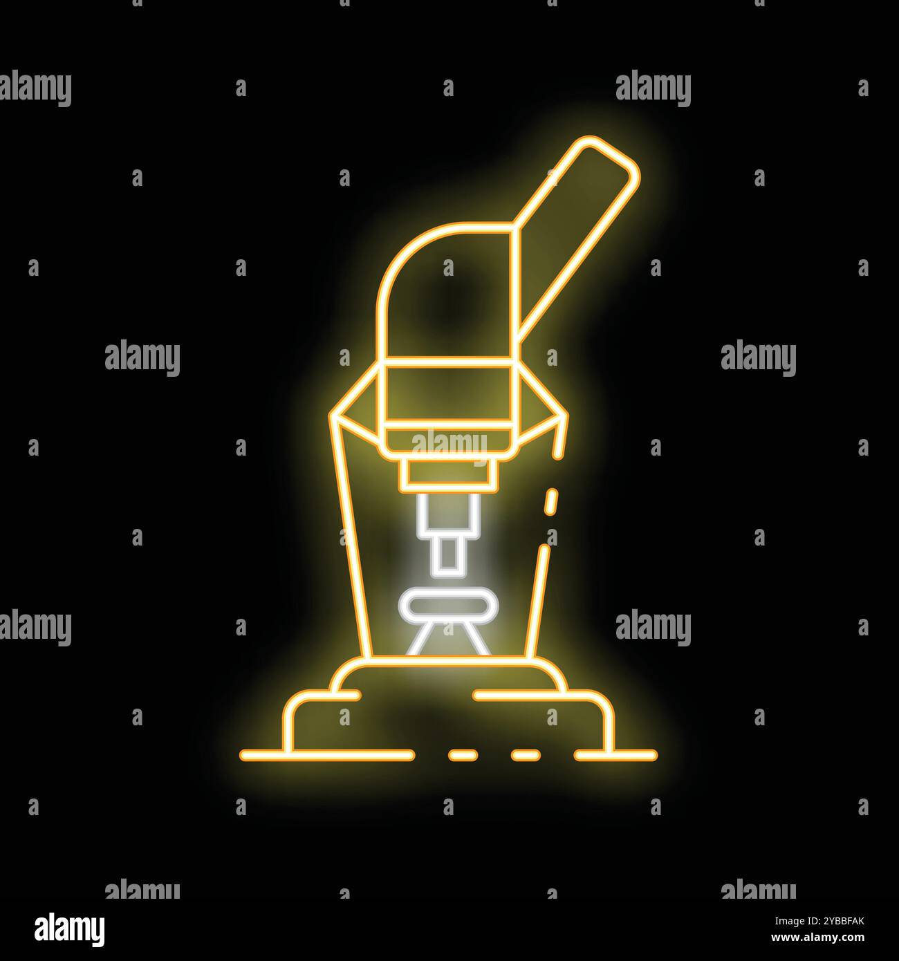 Neon icon of a microscope glowing on black background, representing ...