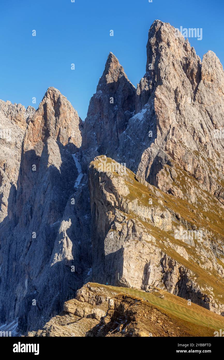 Italy, Seceda close-up autumn mountain view, foot of Odle group, Val ...