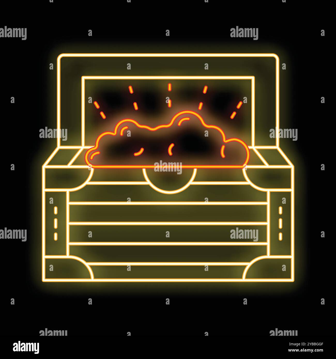 Glowing neon line art illustration of a treasure chest opening and ...