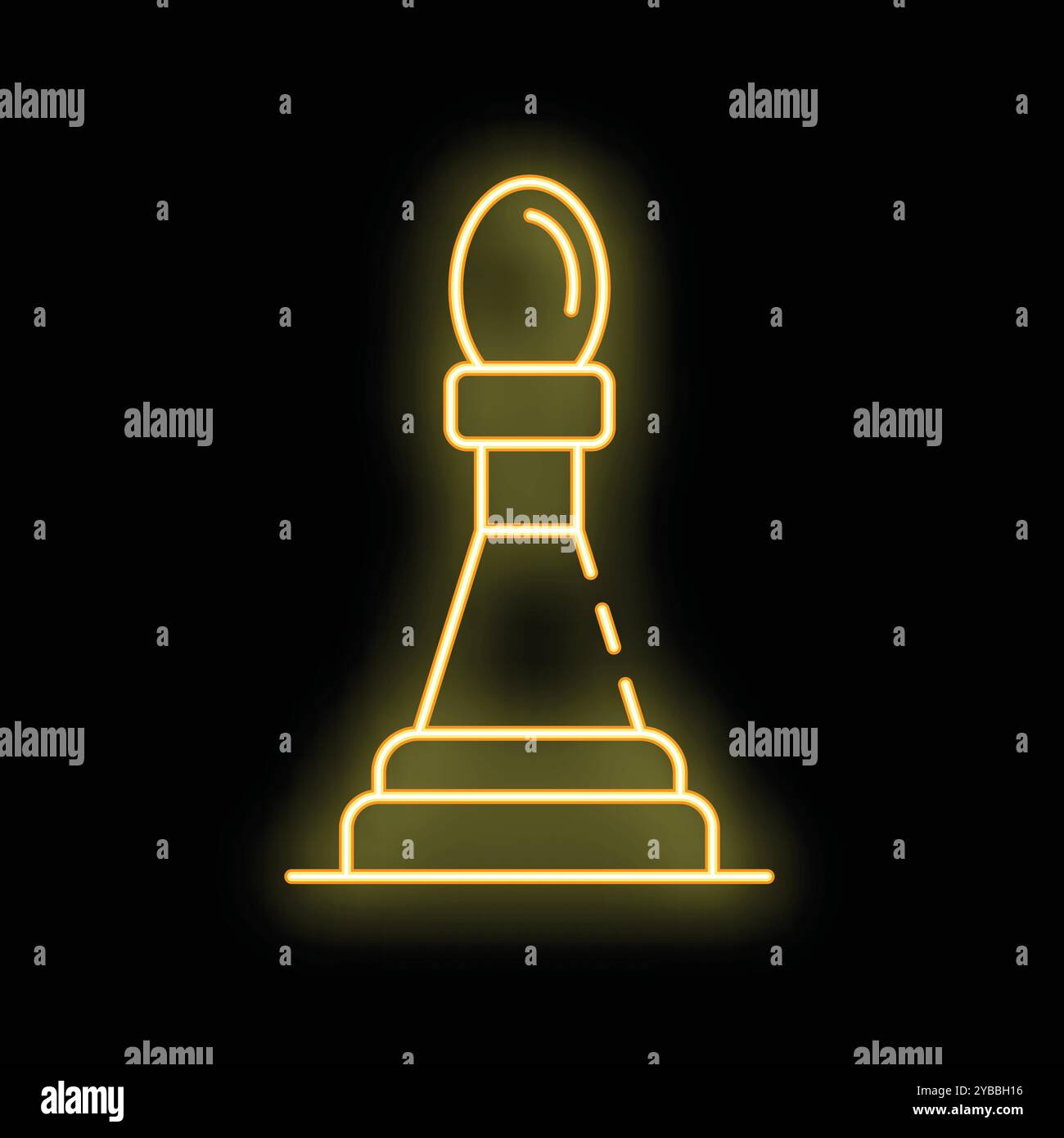 Bright yellow neon sign depicting a chess pawn glowing on a black ...