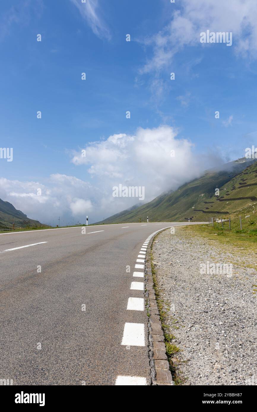 Swiss mountain road, viewpoint from below the sky is blue Stock Photo ...