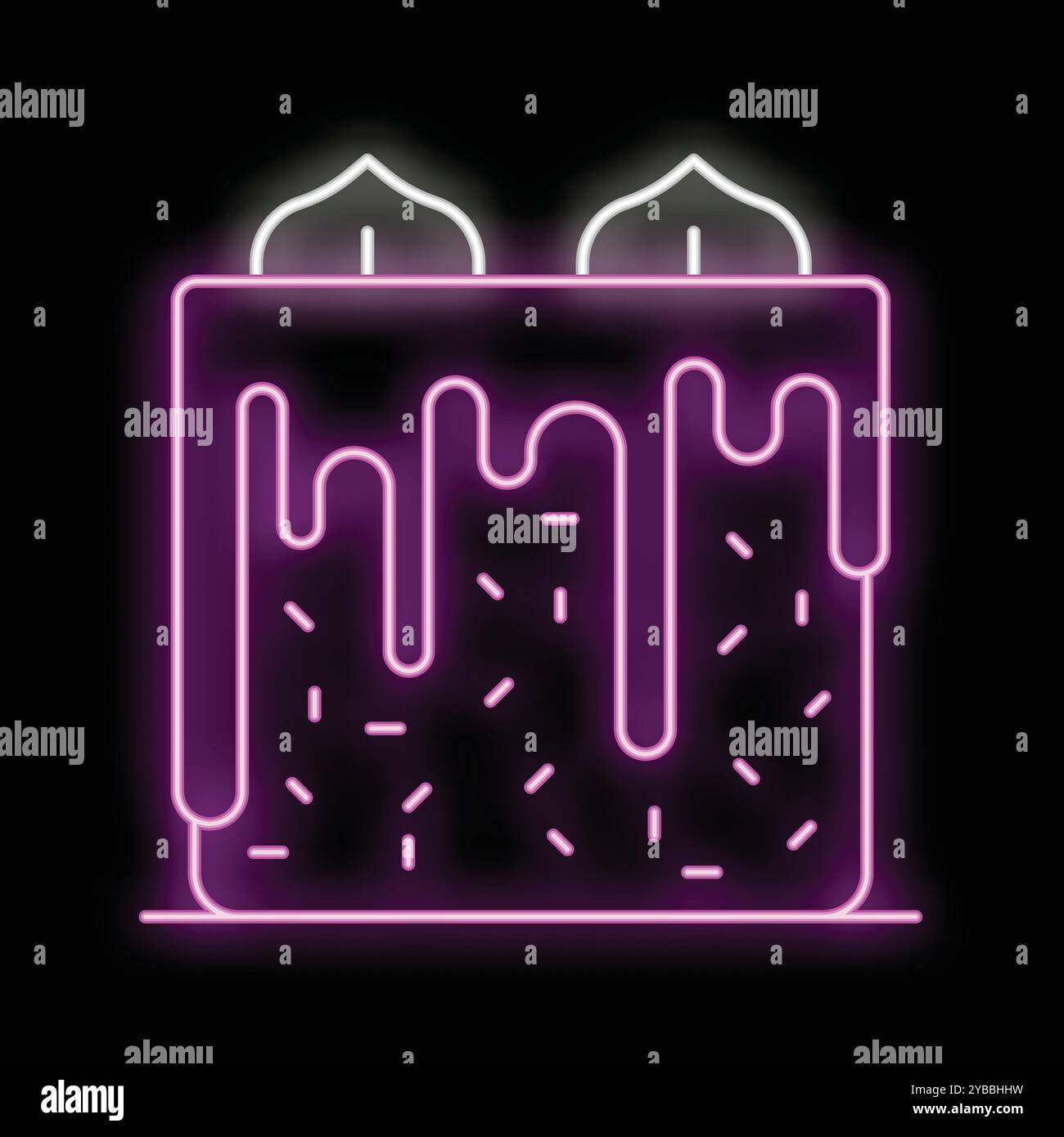 Glowing neon sign depicting a delicious birthday cake dripping with ...