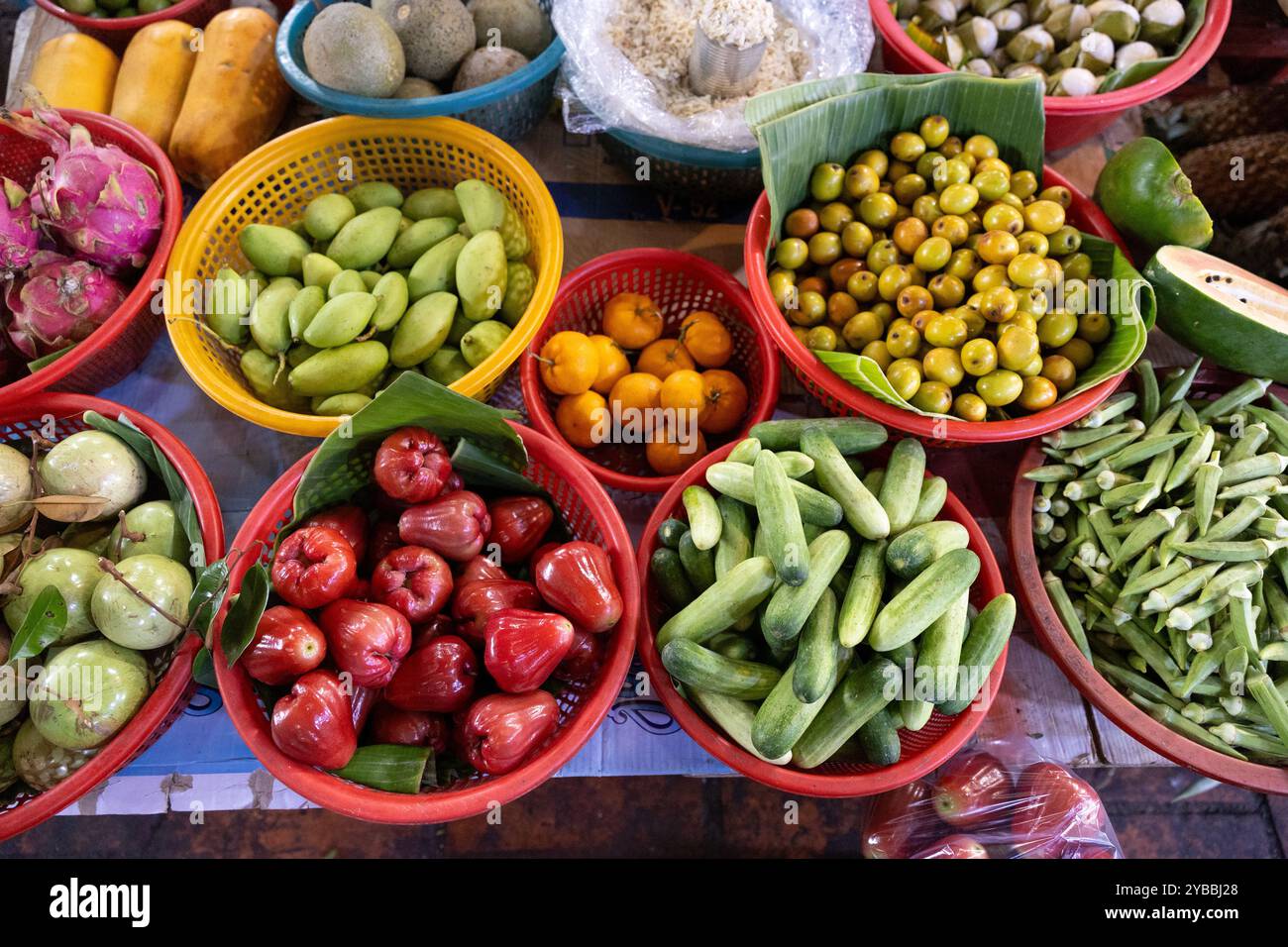 Assorted vegetables and fruits for sale at Boeng Keng Kang (BKK) Market ...