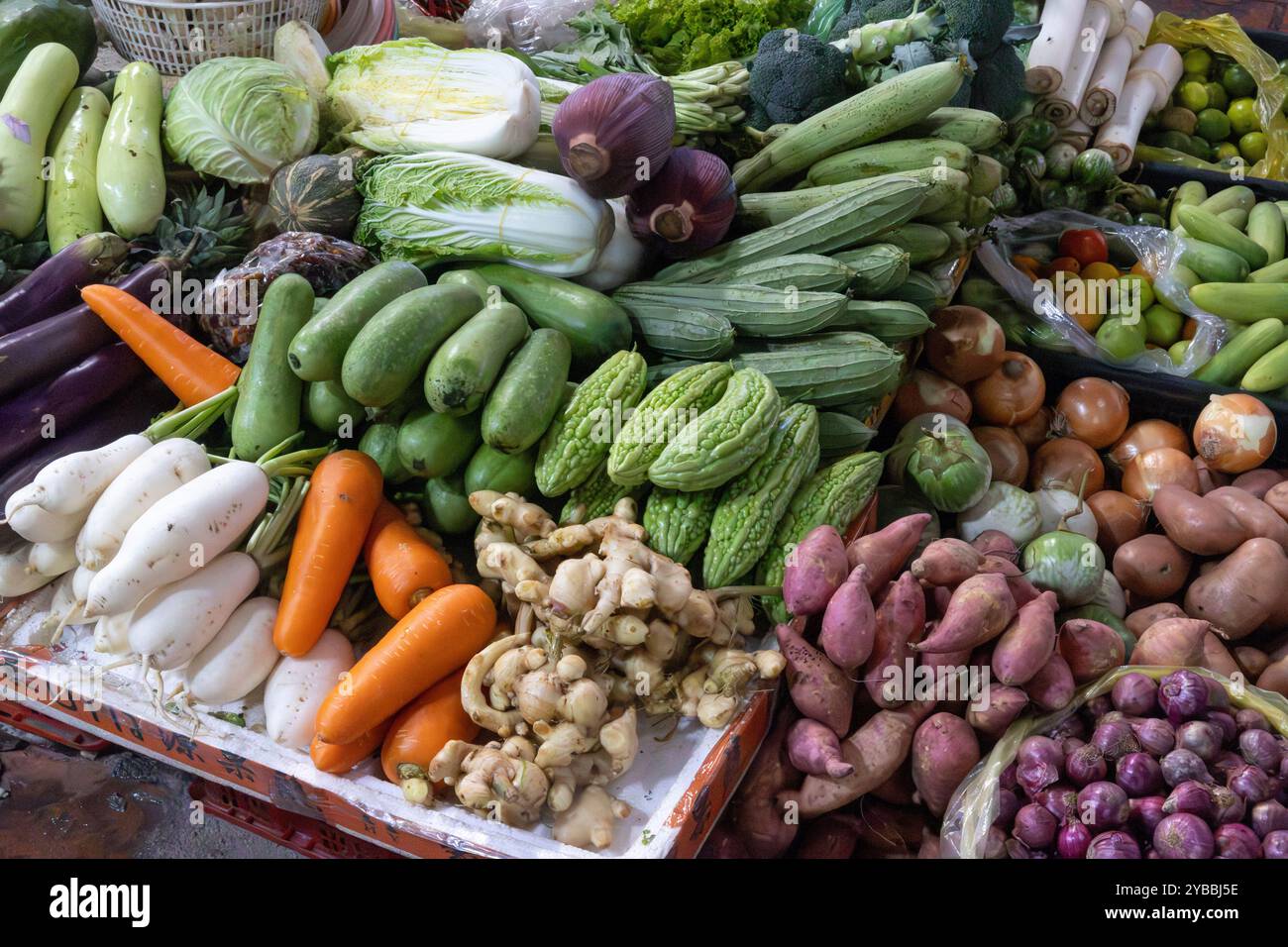 Assorted vegetables and fruits for sale at Boeng Keng Kang (BKK) Market ...