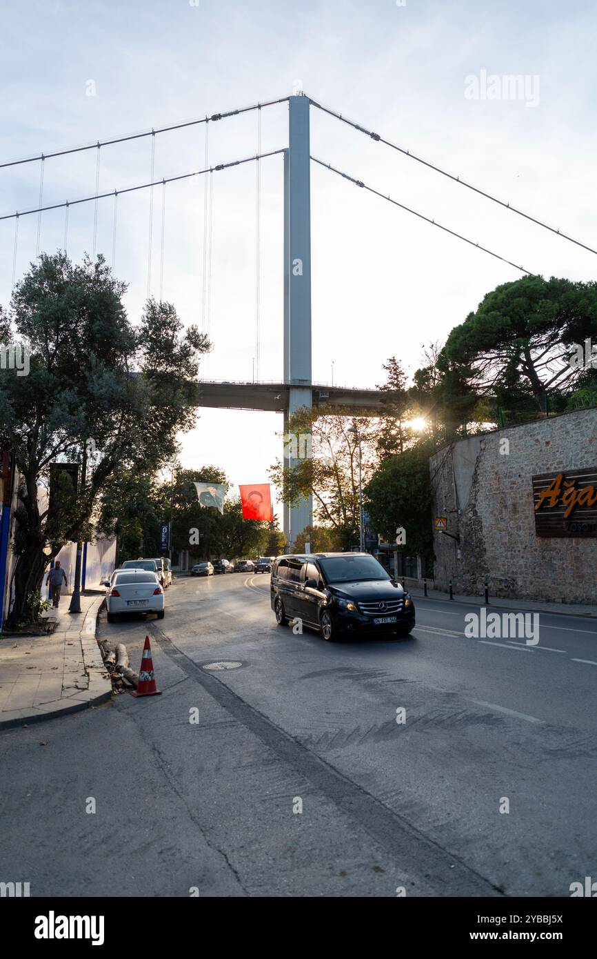 Istanbul, Turkiye - OCT 14, 2024: FSM bridge seen from Kurucesme, an ...