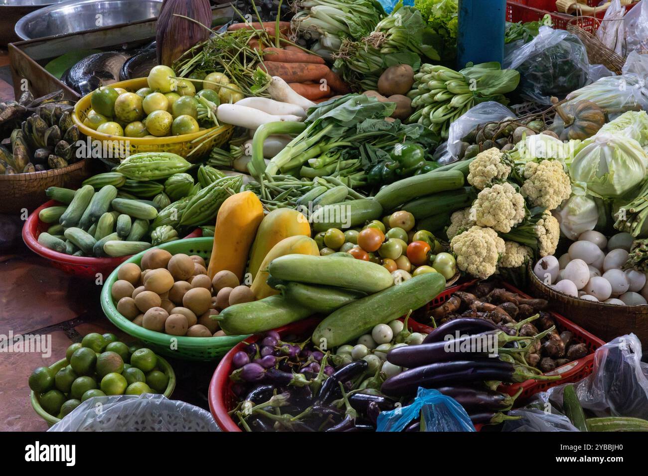 Assorted vegetables and fruits for sale at Boeng Keng Kang (BKK) Market ...
