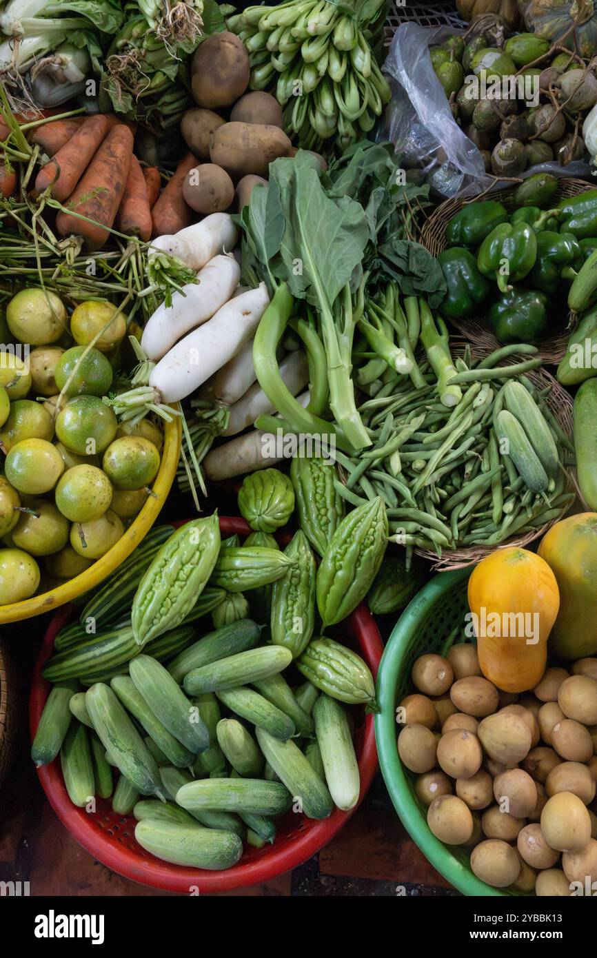 Assorted vegetables and fruits for sale at Boeng Keng Kang (BKK) Market ...