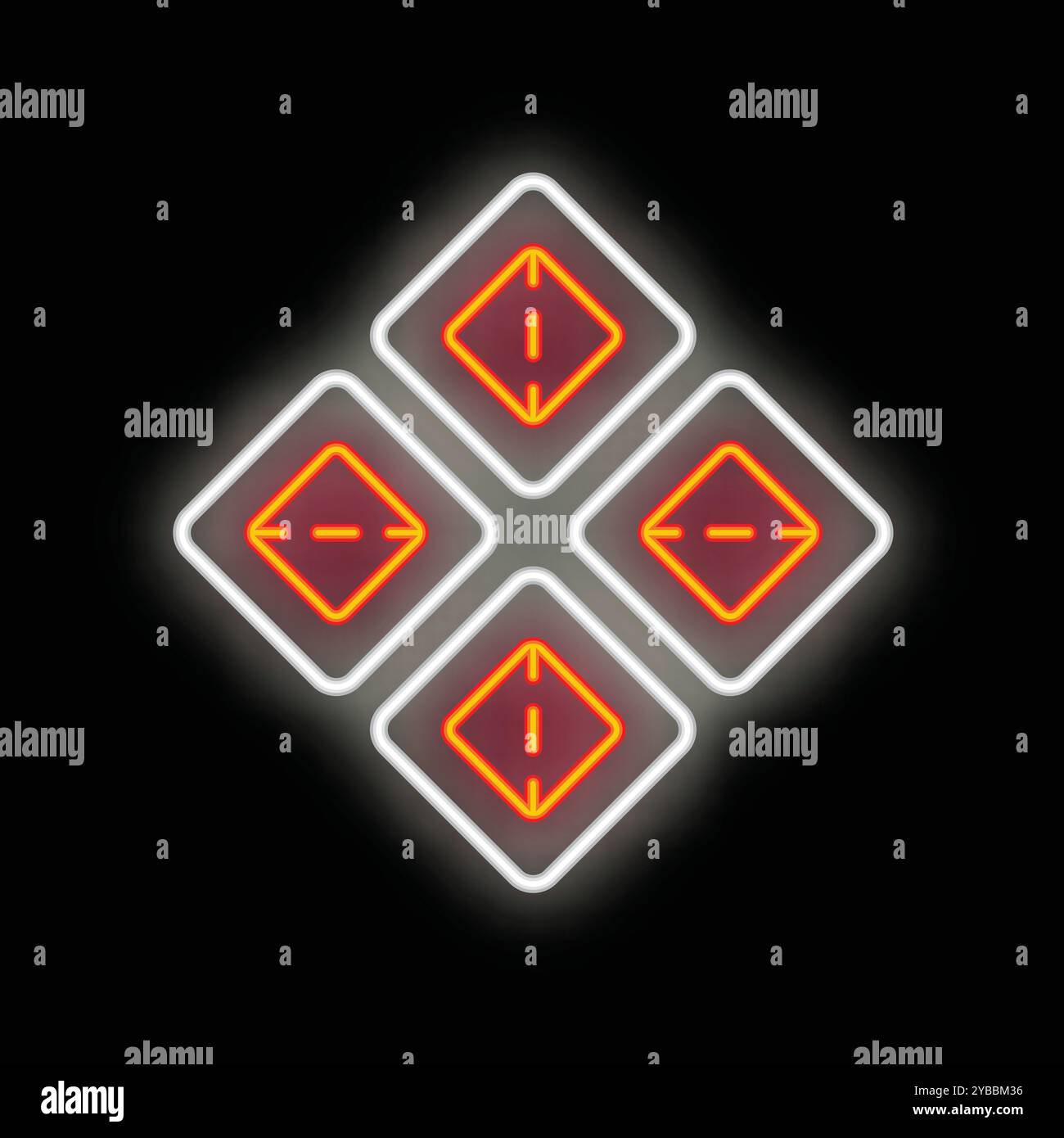 Neon sign representing four buttons user interface element on black ...