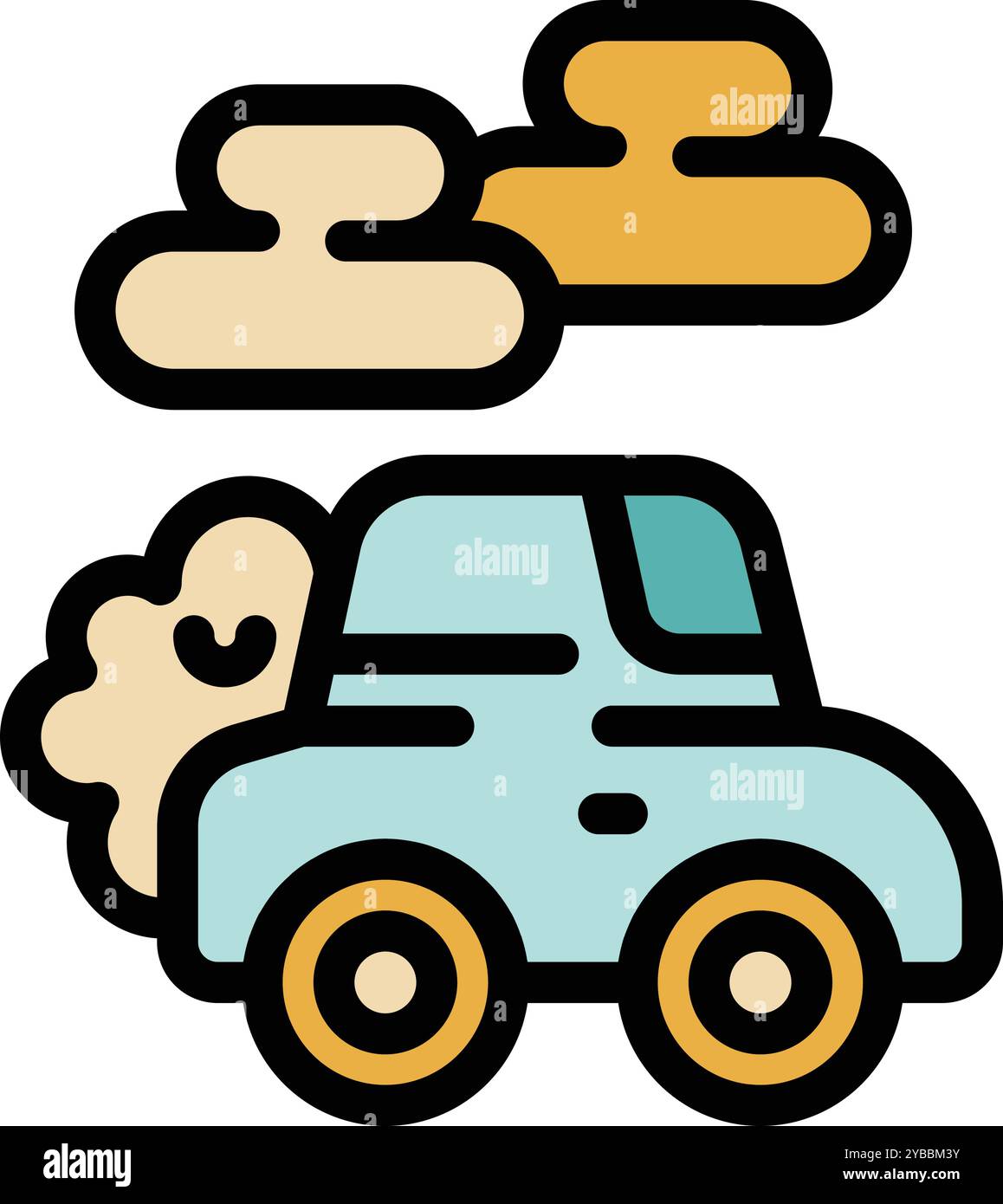 Cartoon car driving and leaving a large trail of exhaust fumes behind ...