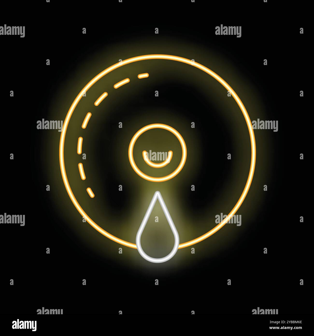 This neon icon shows a cd or dvd losing data with a drop shape Stock ...