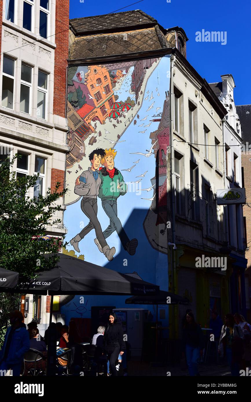 Giant graffiti mural on building on Rue du Marché au Charbon, in the ...