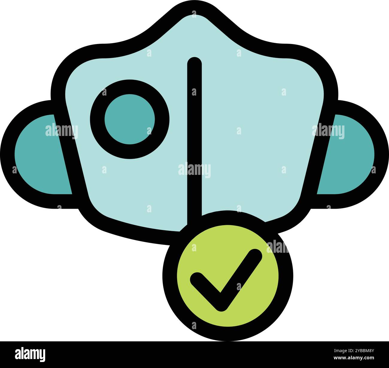 Medical face mask with breathing valve and green check mark icon showing the mask is safe Stock ...