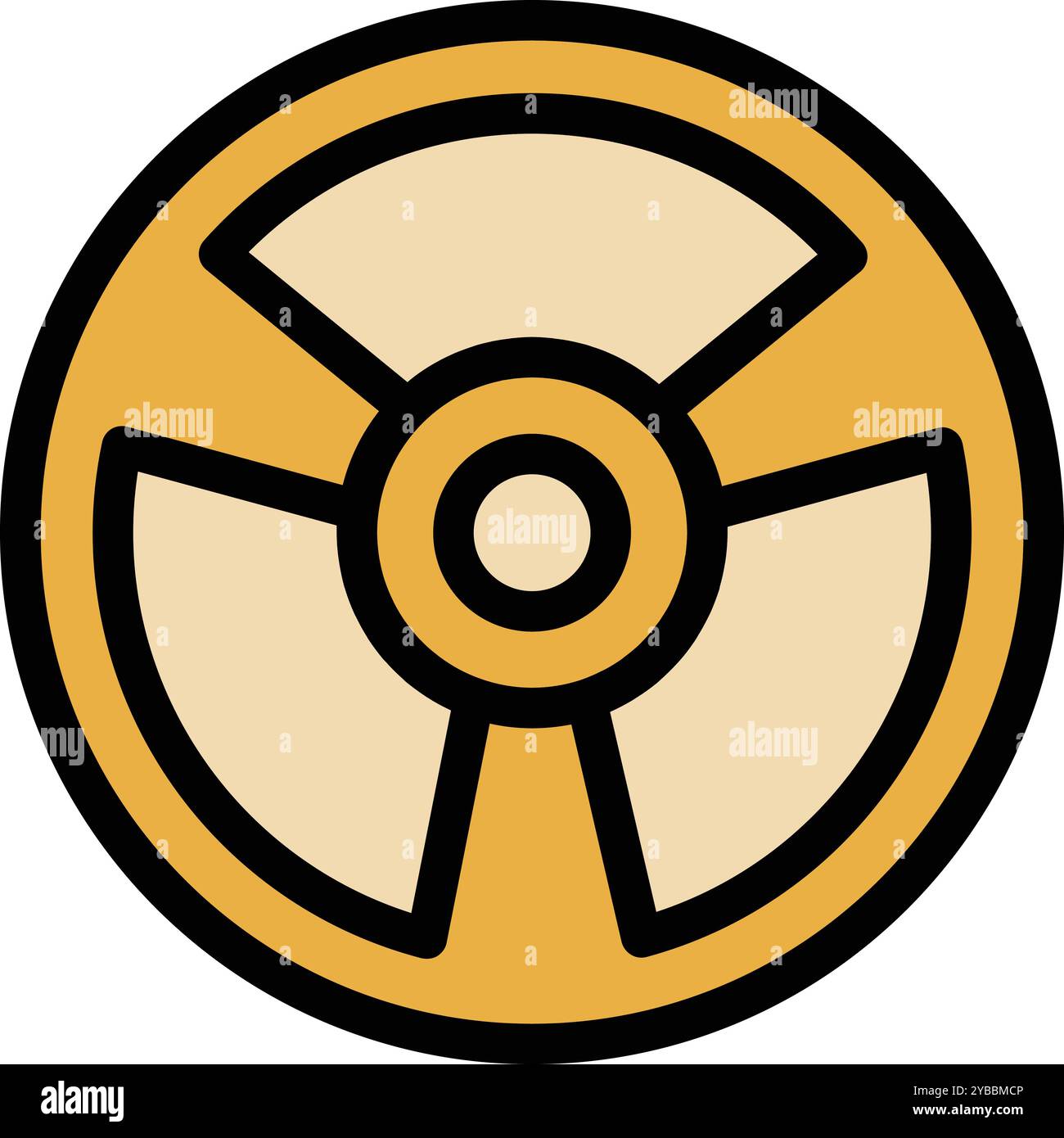 Bright yellow radioactive symbol warning of contamination or danger in ...
