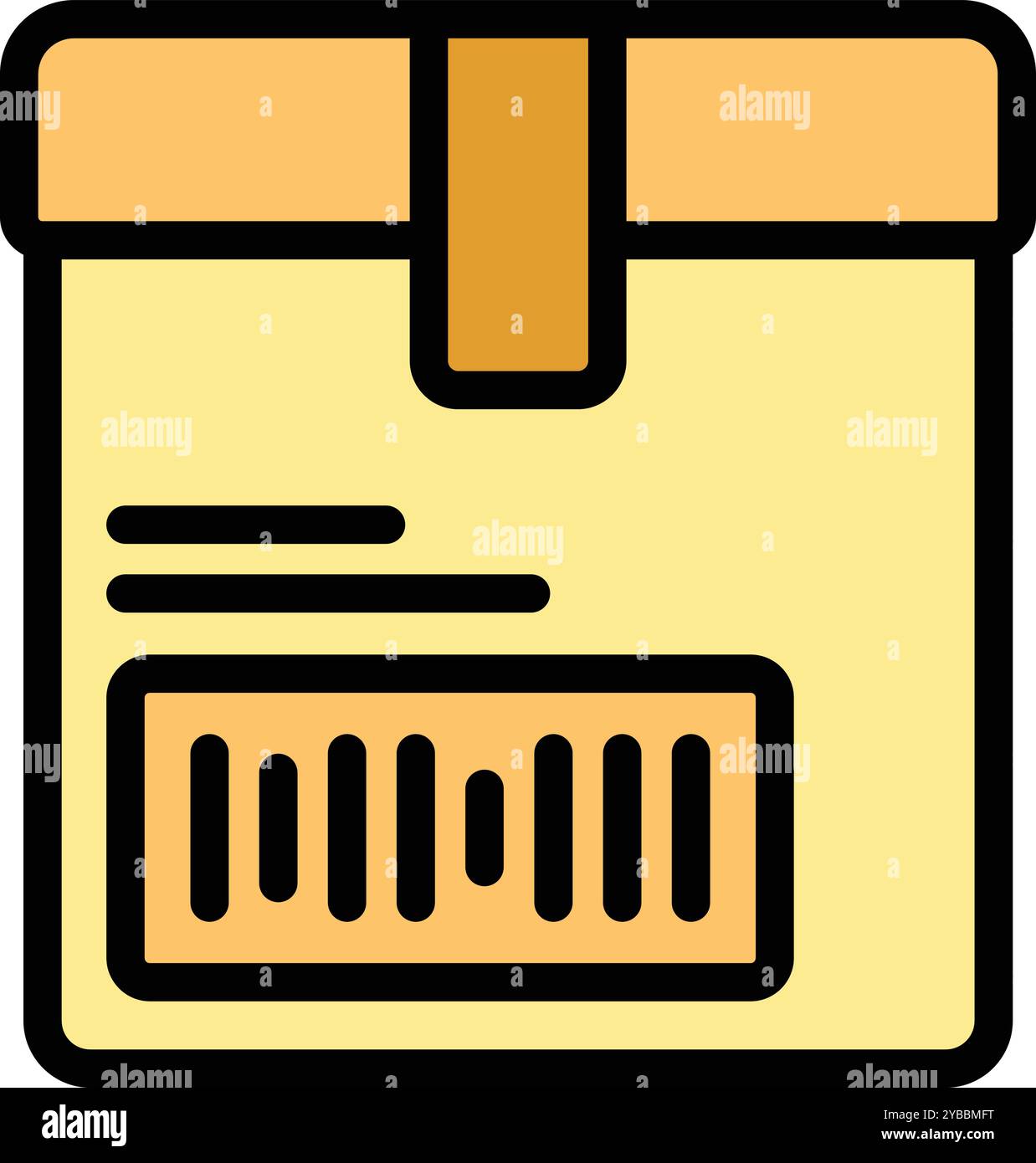 Simple icon of a yellow cardboard box with barcode, representing ...