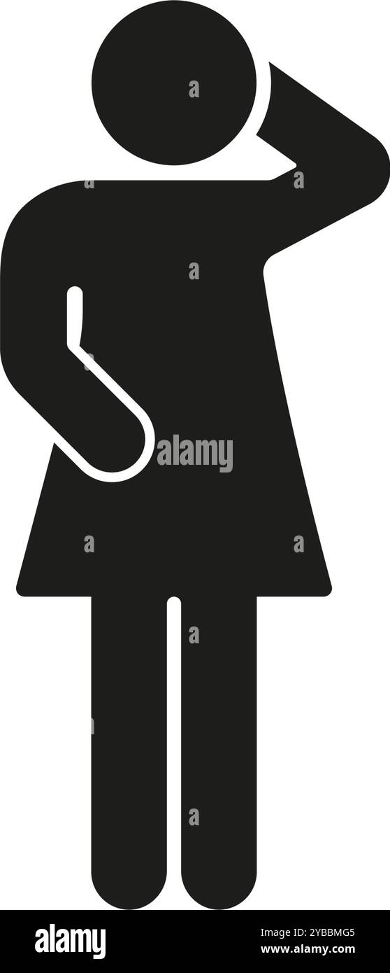 Woman Figure in Pondering Pose Silhouette Icon. Stick Figure with ...