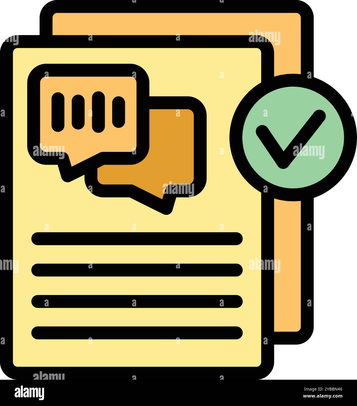 Document with chat bubbles and check mark showing valid contract Stock ...