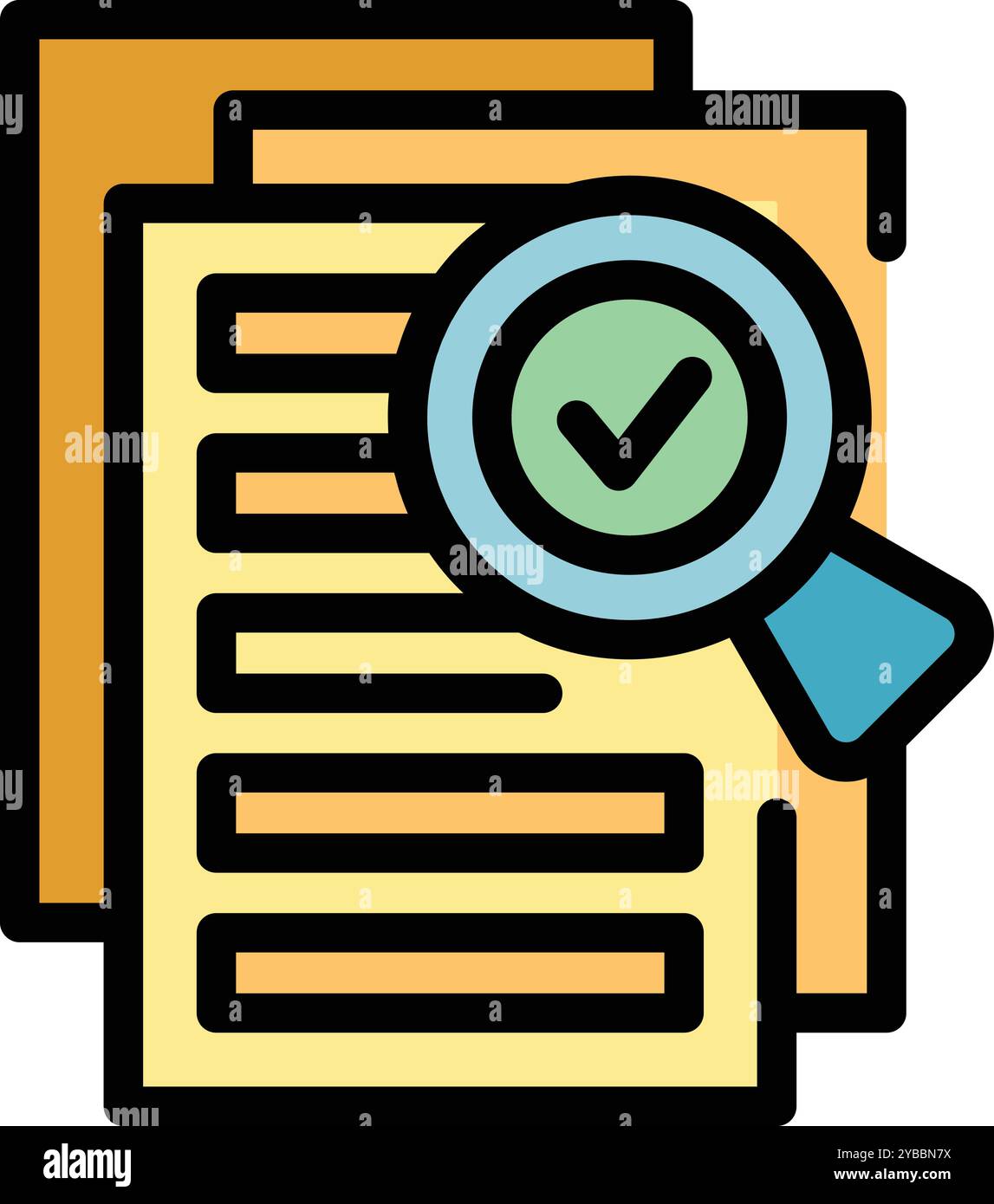 This vector illustration features a magnifying glass hovering over documents, symbolizing the ...