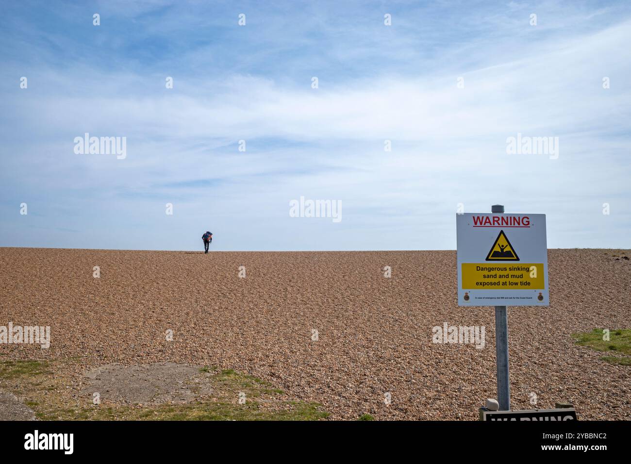 Dangerous sinking sand and mud warning sign Shingle Street Suffolk ...