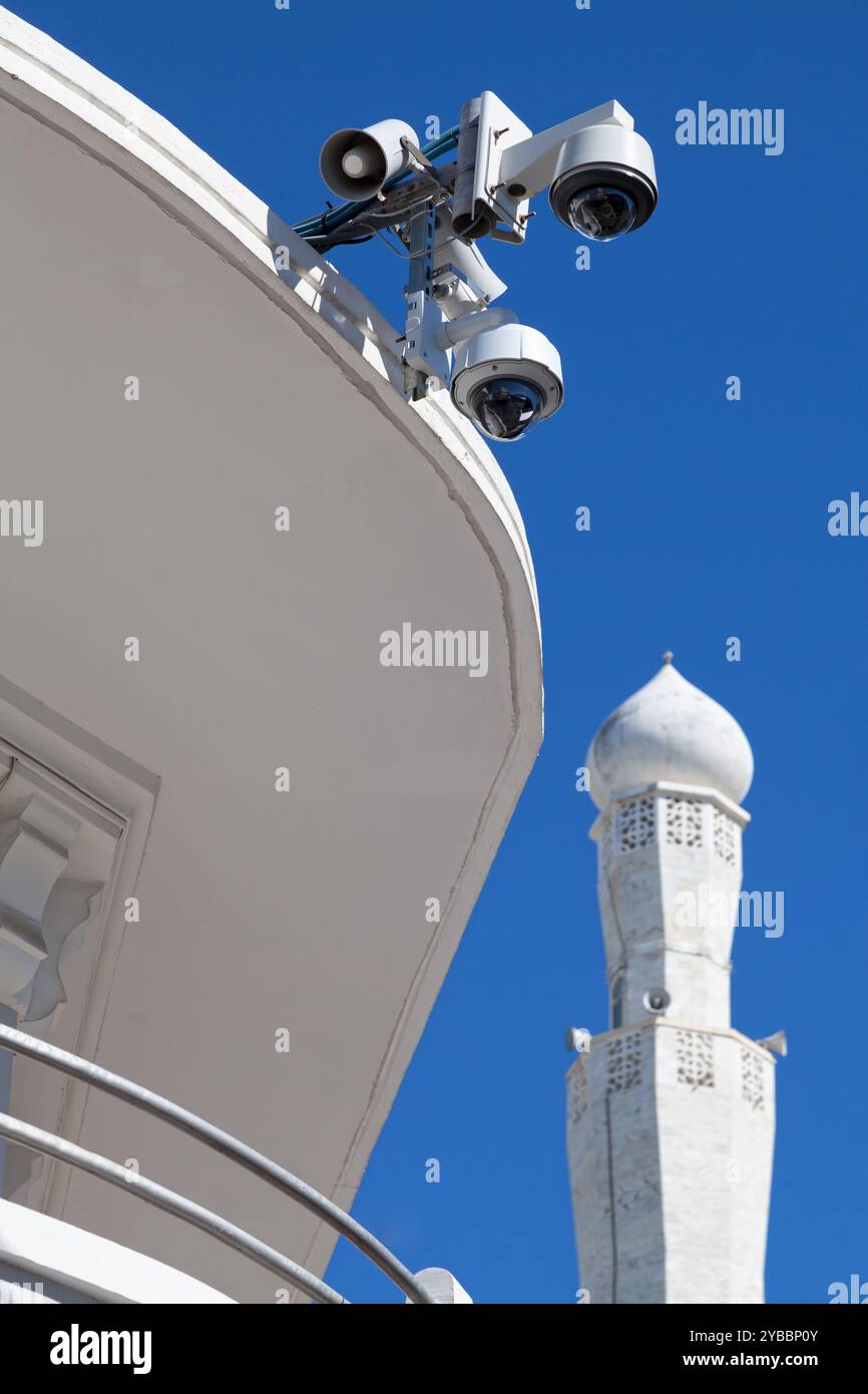 Two CCTV cameras and two speakers outside of the St. Denis Central ...