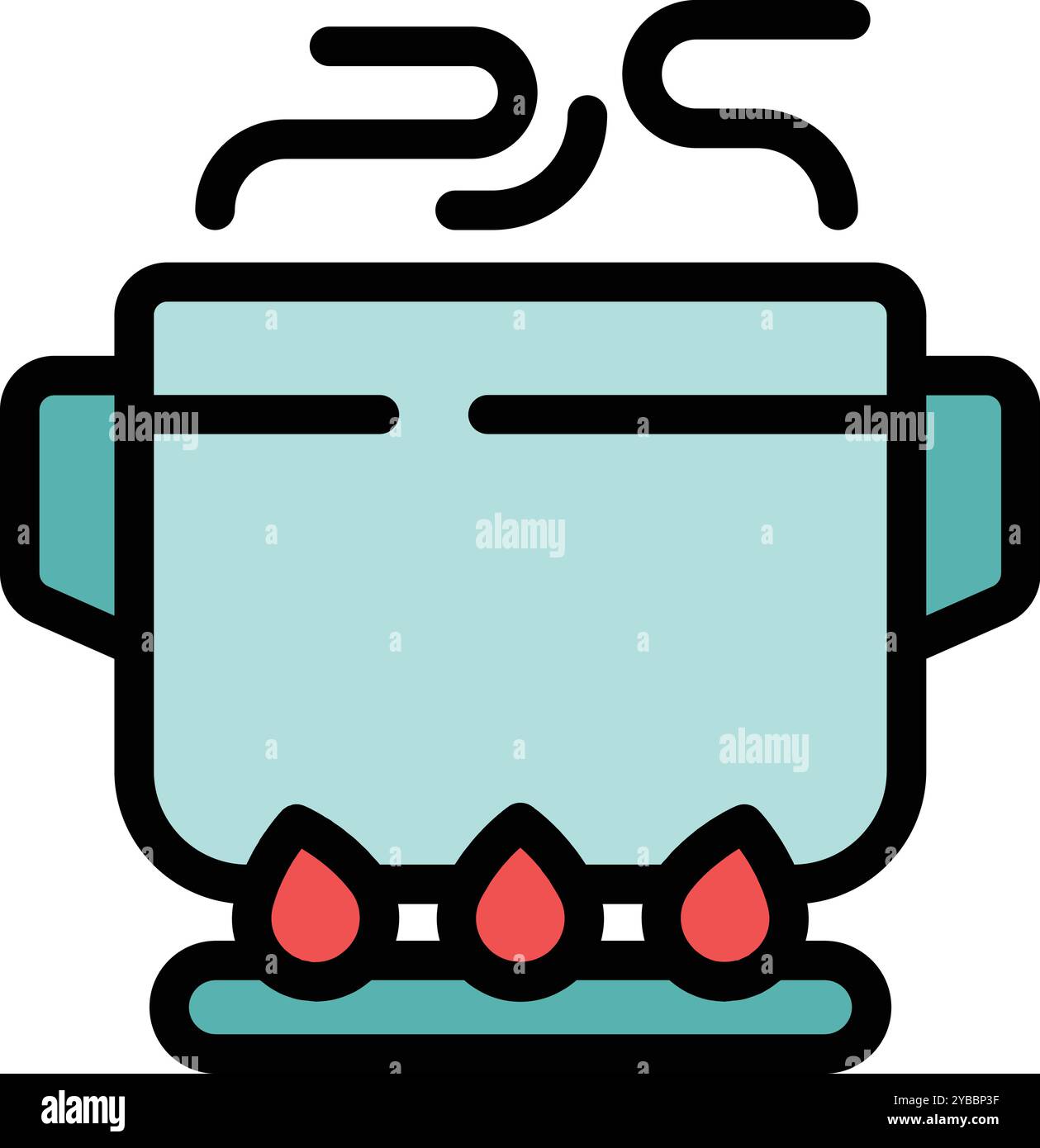 Simple filled outline icon of a cooking pot simmering on a burning ...