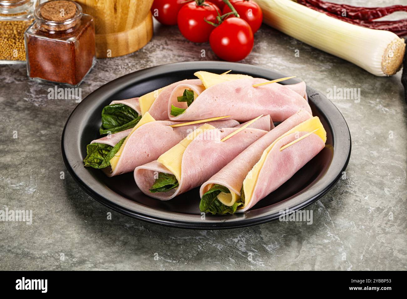 Roll with ham and cheese snack Stock Photo - Alamy