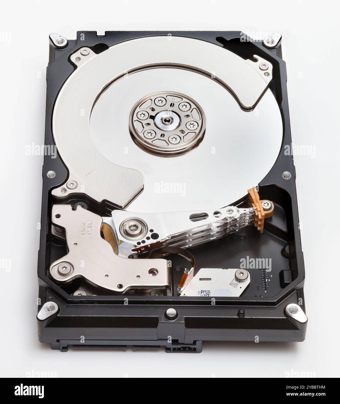 Computer multi platten hardisk, cover removed showing data plattens and ...