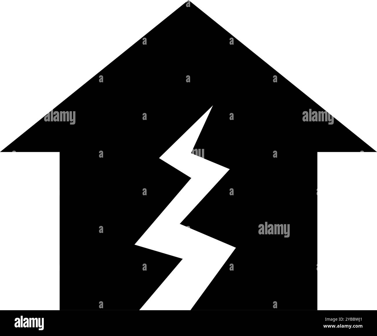Cracked House Silhouette. Earthquake Damage Silhouette. Editable Vector ...