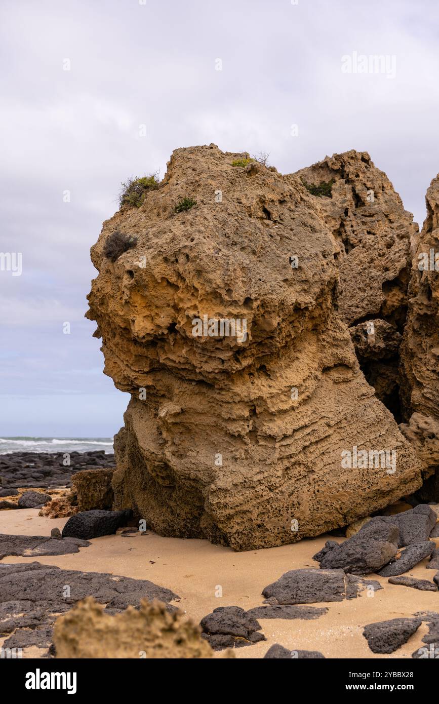 Unique large rock formation along the beach in Barwon Heads, Victoria ...