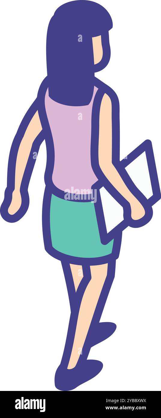 Isometric woman walking with paper document. Office worker Stock Vector ...