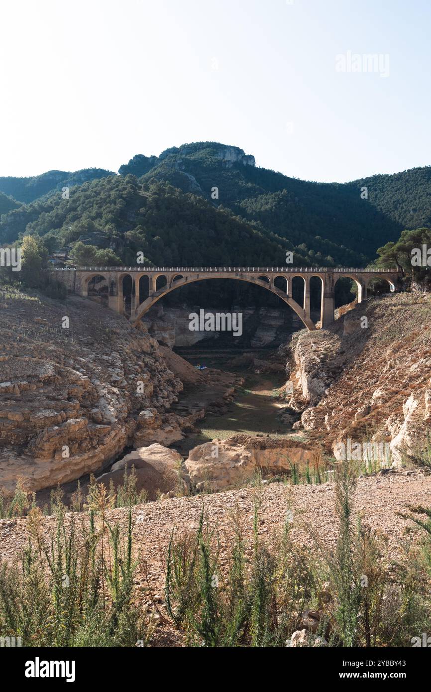 General view of a river section in drought with a bridge Stock Photo ...