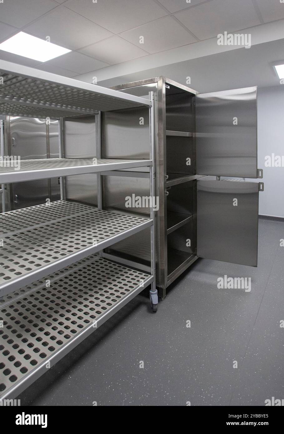 catering room with stainless steel storage and fridges Stock Photo - Alamy