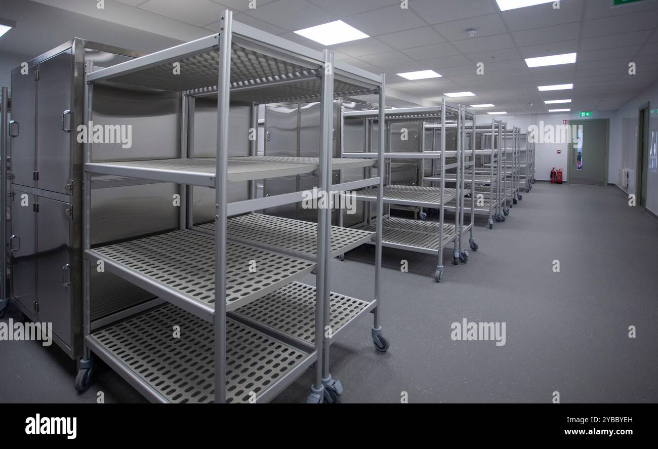 Catering room with stainless steel storage and fridges Stock Photo - Alamy
