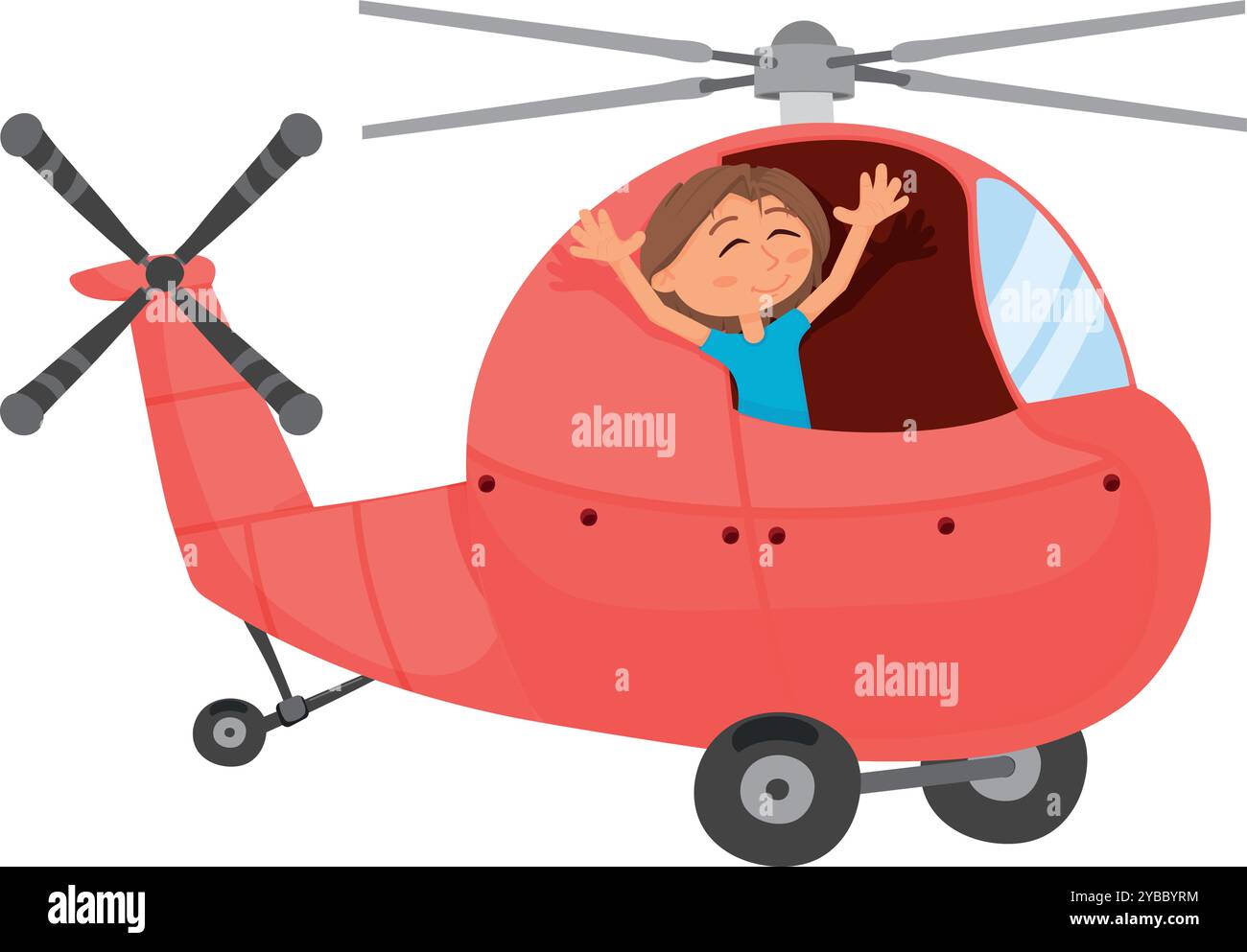 Cartoon helicopter with happy boy. Flying kid aircraft Stock Vector ...