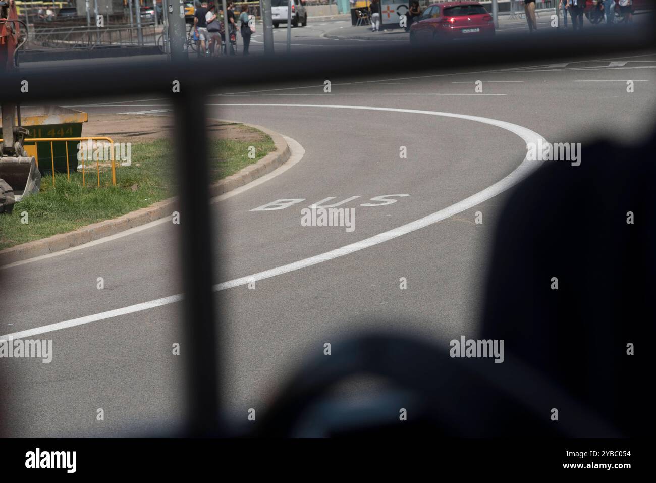 a bus lane marking on the street, public transport and road traffic bus ...