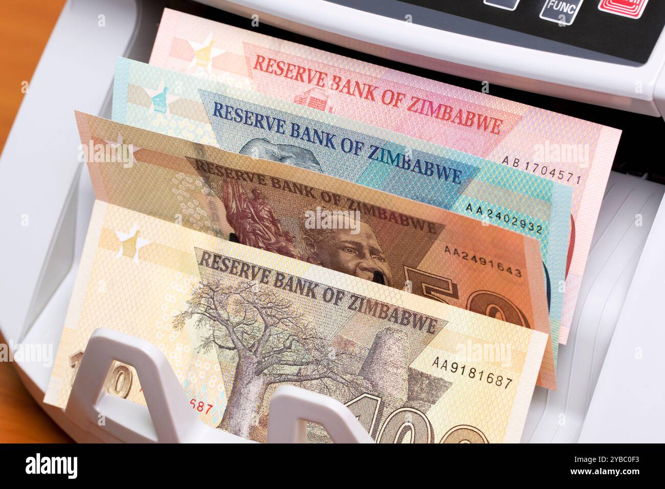 Zimbabwean money - dollar in the counting machine Stock Photo - Alamy