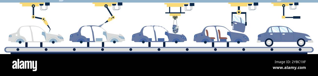 Car assembly conveyor. Robotic arm modern manufacture Stock Vector ...